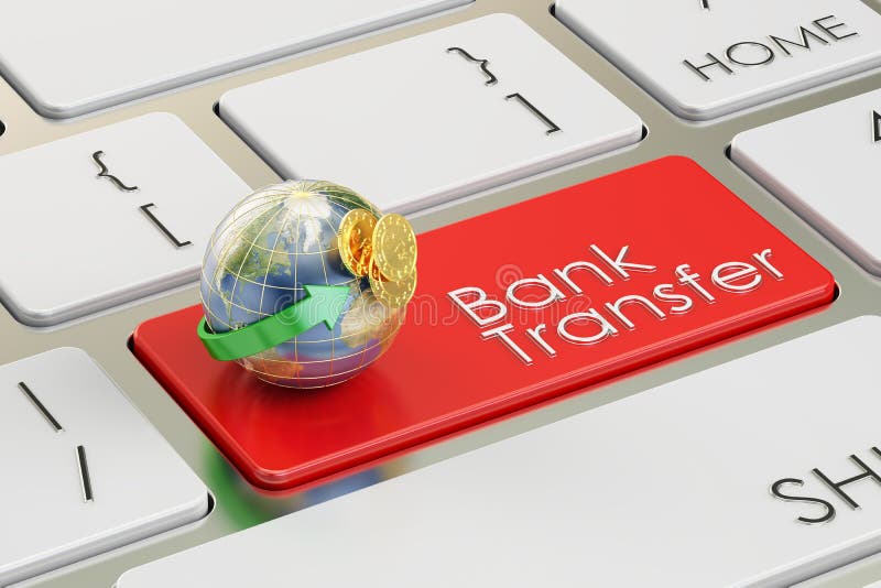 Bank Transfer Concept on Red Keyboard Button, 3D Rendering Stock ...