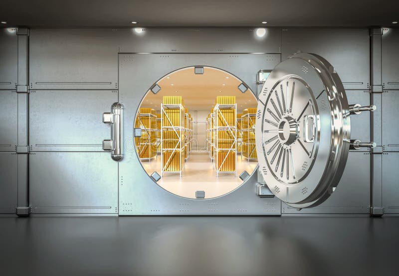 Bank Vault Door Opened with Bullion Inside Stock Illustration ...
