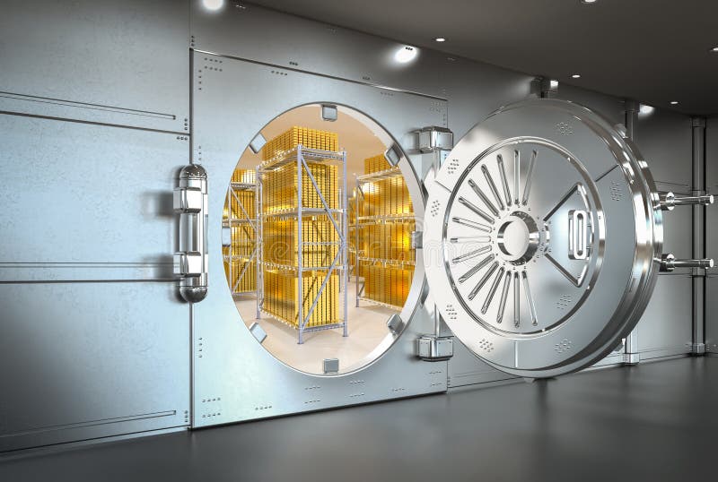 Bank Vault Door Opened with Bullion Inside Stock Illustration ...