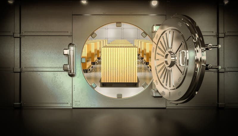 Bank Vault Door Opened with Bullion Inside Stock Illustration ...