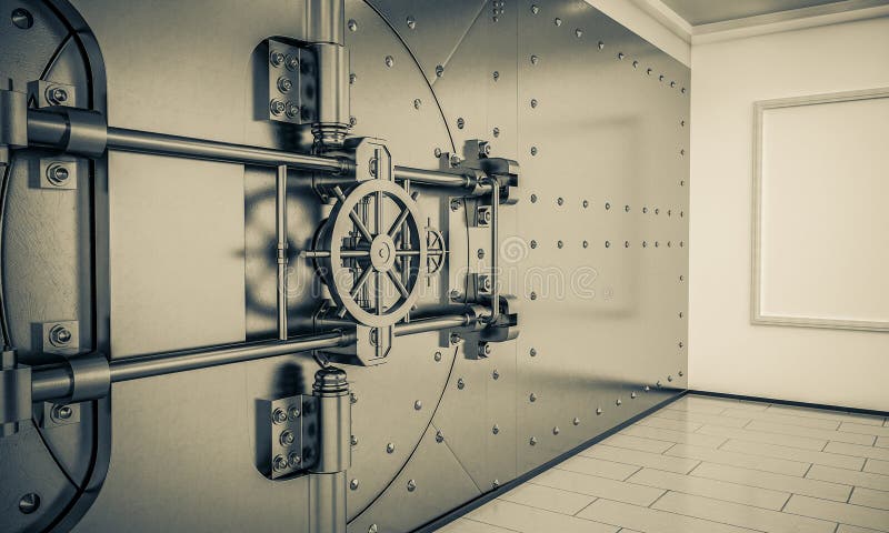 Bank Vault Front Door with Copy Space Side View Stock Illustration ...