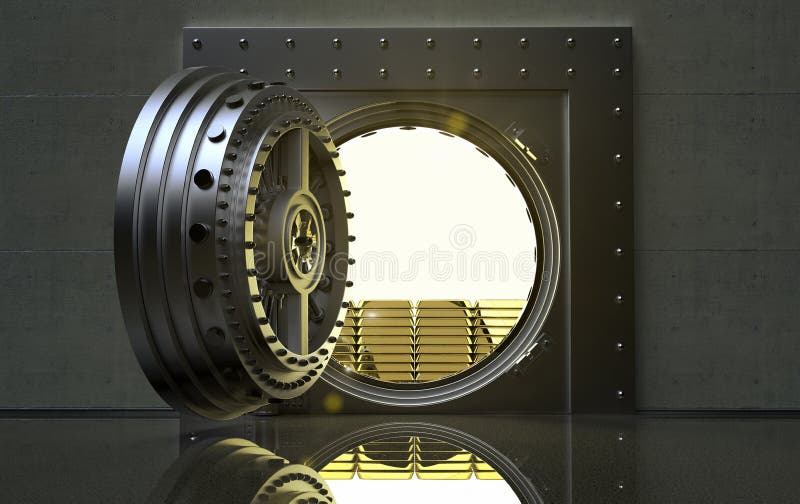 Bank Vault with Gold Bars Inside Stock Illustration - Illustration of ...