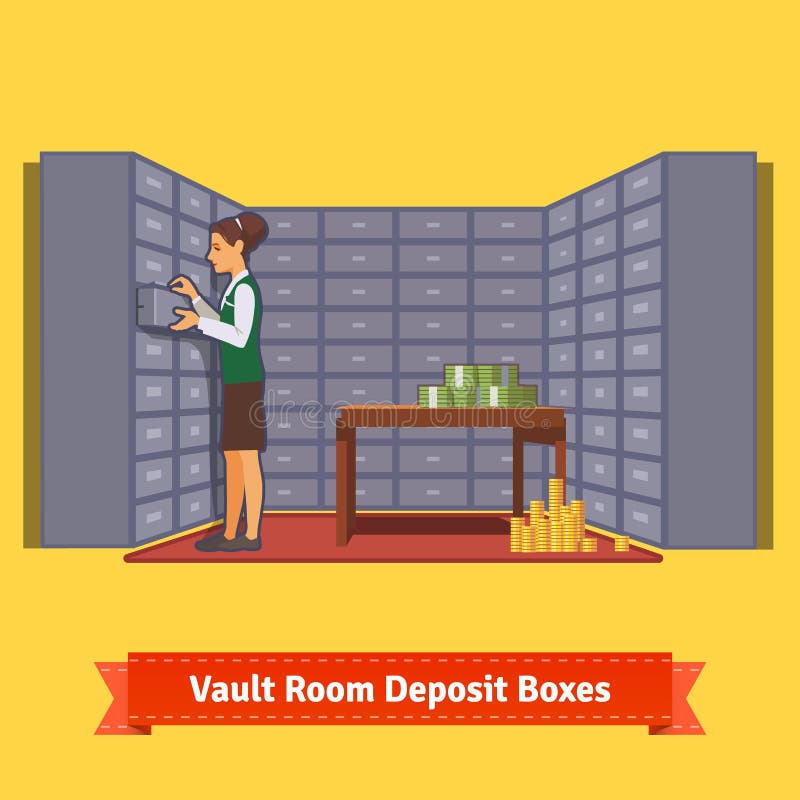 Bank Vault Room with a Clerk and Deposit Boxes Stock Vector ...