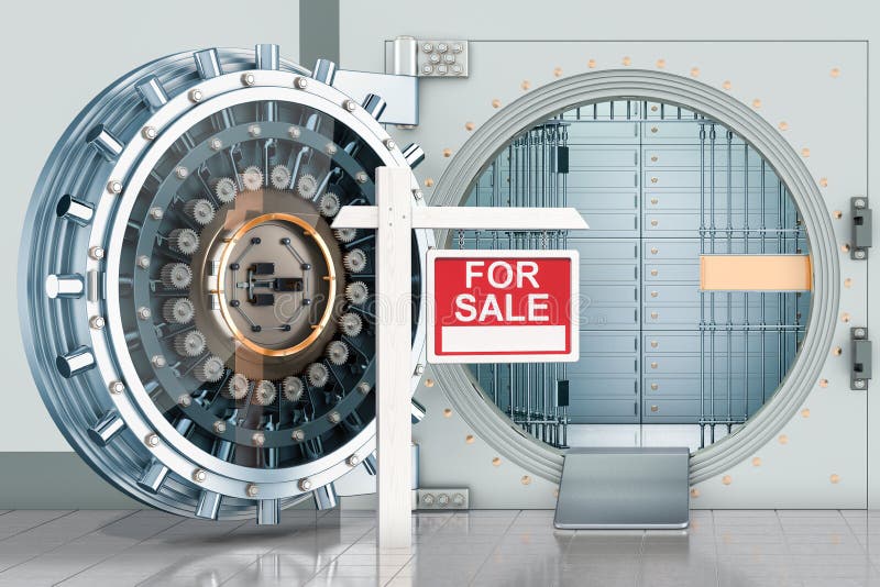 Bank Vault with Sign for Sale, 3D Rendering Stock Illustration ...