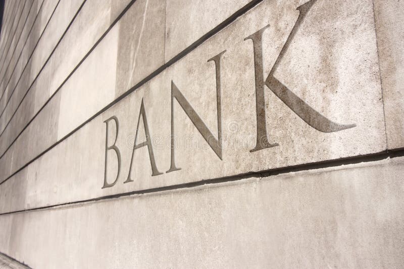 Bank Writing Carved Onto a Stone Wall Stock Image - Image of text ...