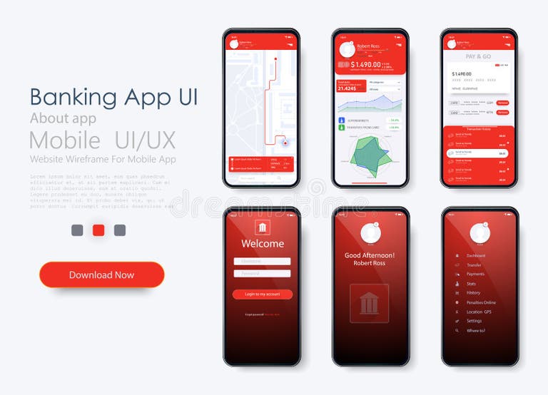 Banking App UI, UX, Kit for Responsive Mobile App or Website with Different GUI Layout Including ...