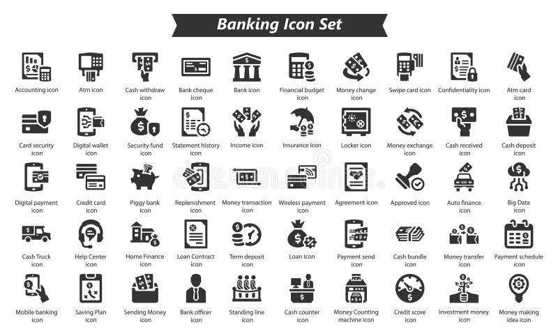 Banking Blue Icon Set stock vector. Illustration of locker - 353682655