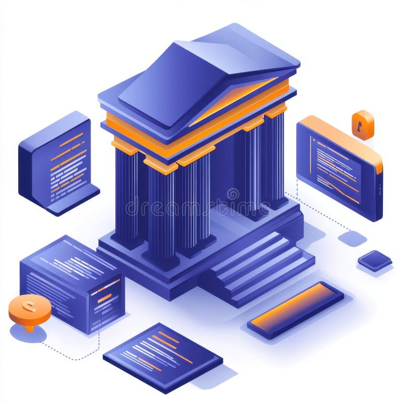 Banking Data Firewall Setups in a Blue and Orange Building Against a ...