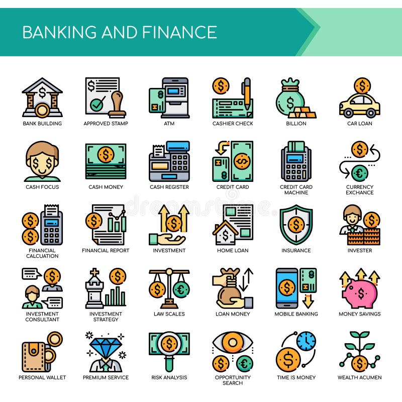 Banking and Finance, Pixel Perfect Icons Stock Vector - Illustration of ...