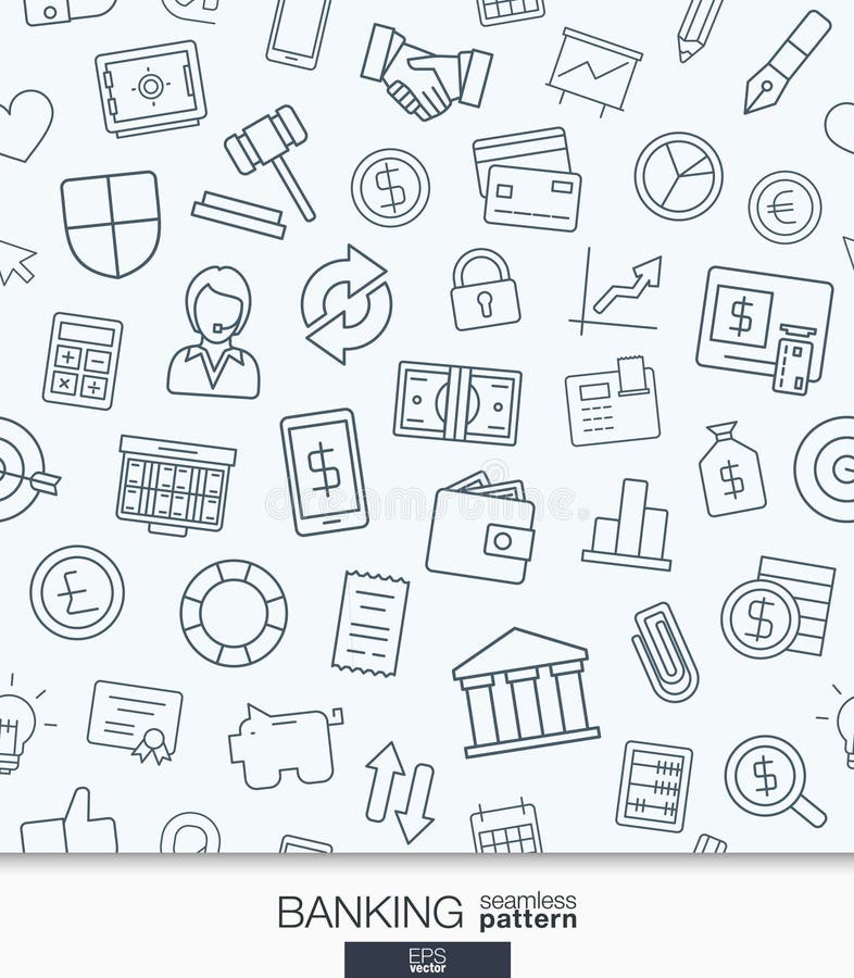 Banking or Finance Wallpaper. Black and White Bank Seamless Pattern ...
