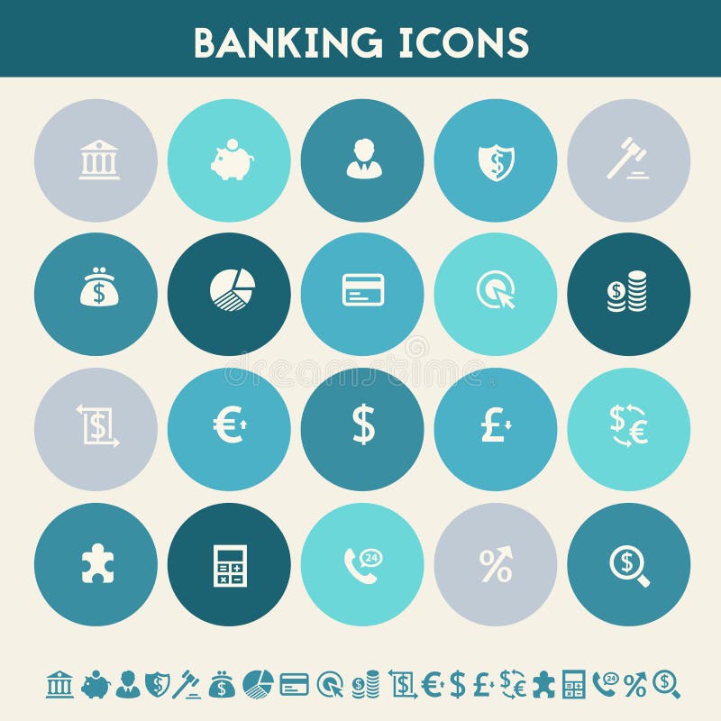 Banking Icon Set. Multicolored Flat Buttons Stock Vector - Illustration ...