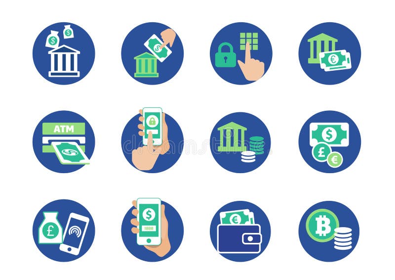 Digital Banking Icons and Symbols Stock Vector - Illustration of ...