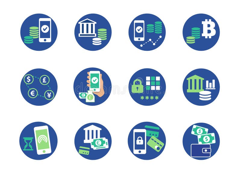 Isolated, Flat-design Online Banking Pictogram Set Stock Vector ...