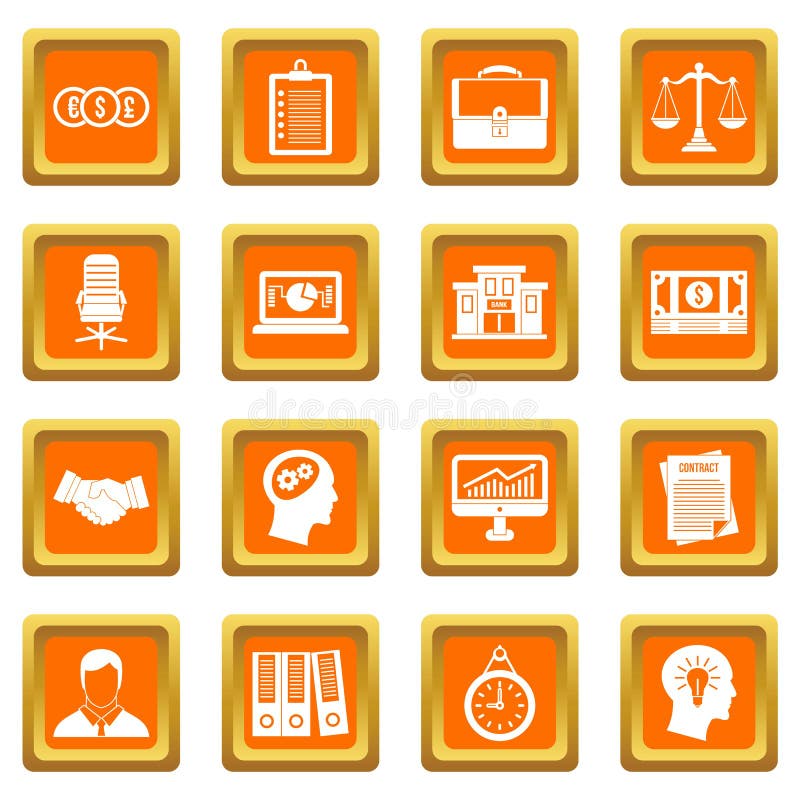 Banking icons set orange stock vector. Illustration of lamp - 98291575
