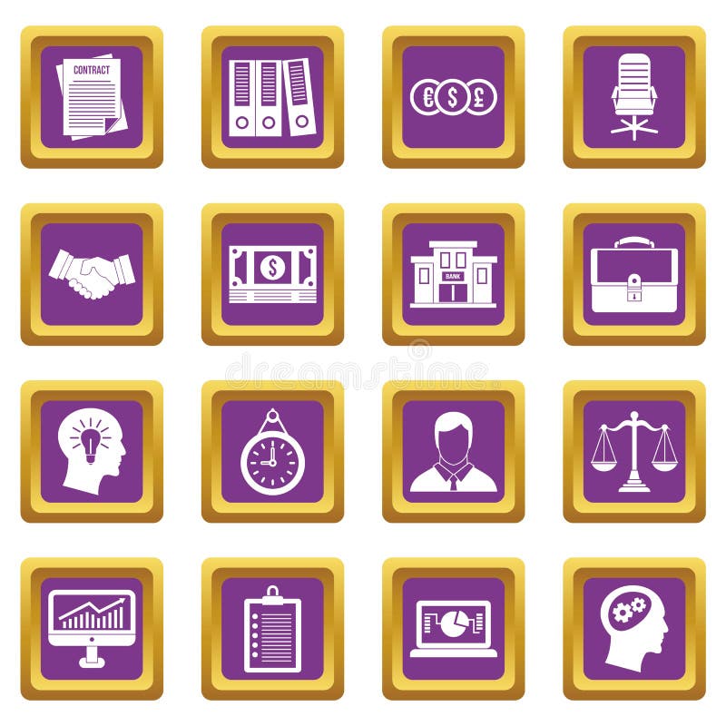 Banking icons set purple stock vector. Illustration of cash - 98379200