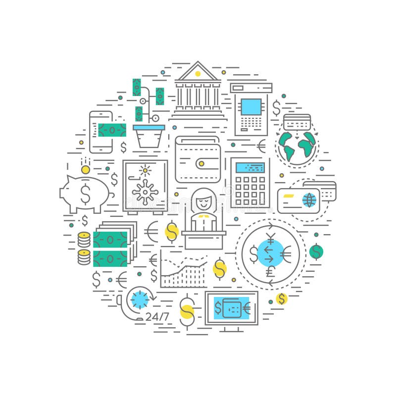 Banking Linear Round Design Stock Vector - Illustration of banknote ...