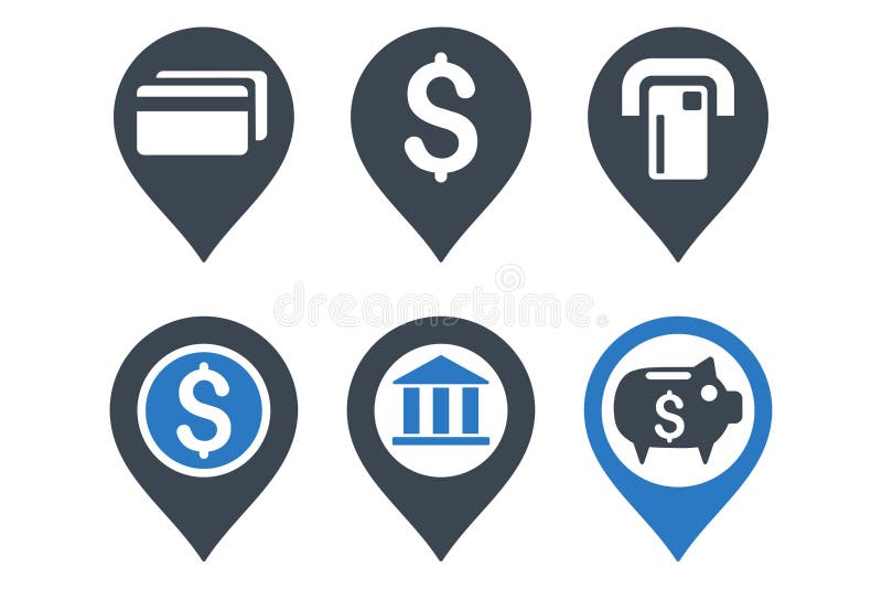 Banking Map Pointer Flat Glyph Icons Stock Illustration - Illustration ...