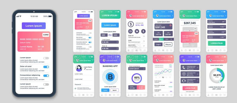 Banking Mobile App Screens Set for Web Templates. Vector Design Stock ...