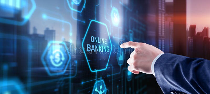 Banking Online Internet Payment Technology. Businessman Presses a ...