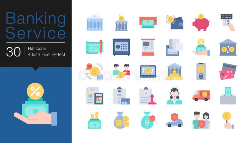 Banking Service Icons. Flat Design Stock Vector - Illustration of bank ...