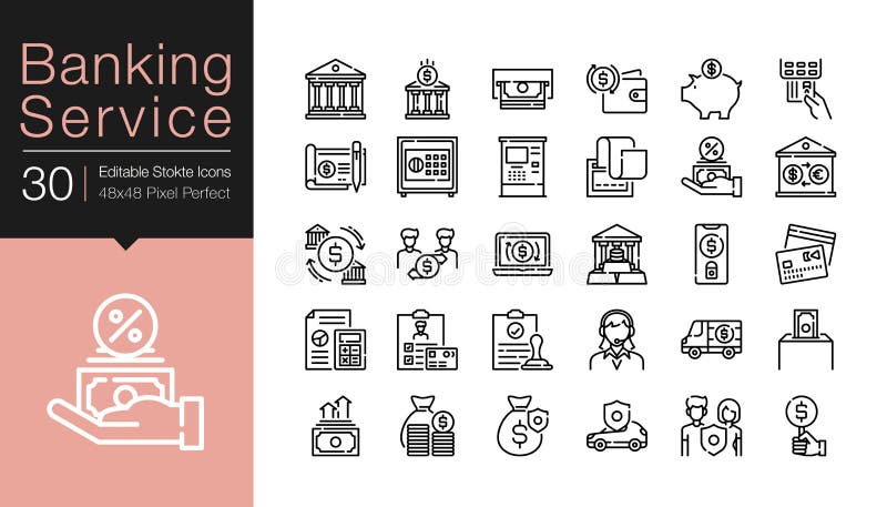 Banking Service Icons. Modern Line Design. for Presentation, Graphic ...