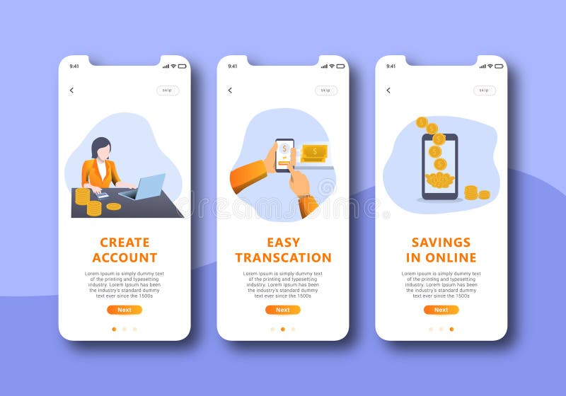 Banking Service Onboarding Screen Mobile Ui Design Stock Vector ...