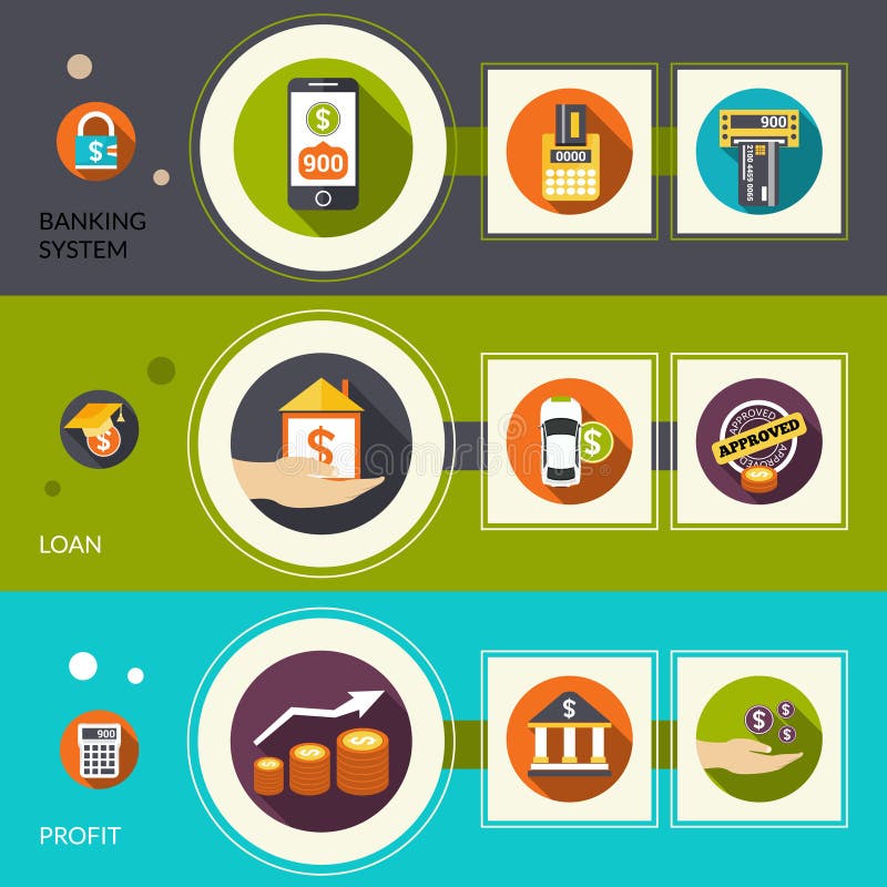 Banking System Loan Horizontal Banners Stock Vector - Illustration of ...