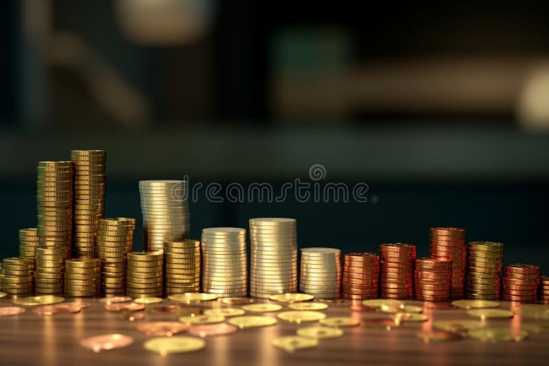 Banking System Visualized, Coins Stack on Percentage Model Representing ...