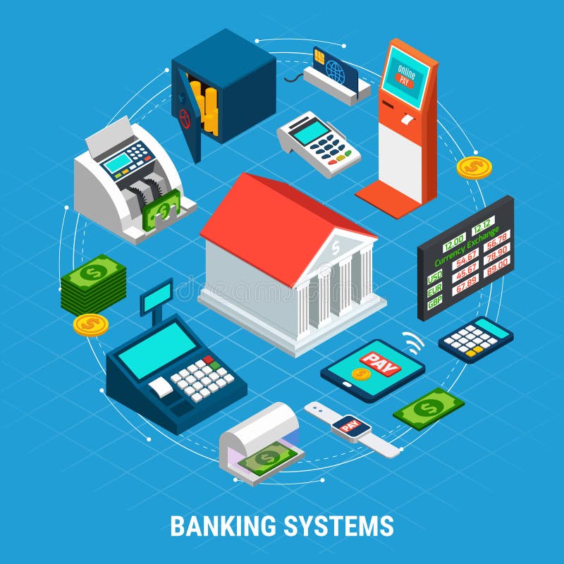 Banking Systems Isometric Round Composition Stock Vector - Illustration ...
