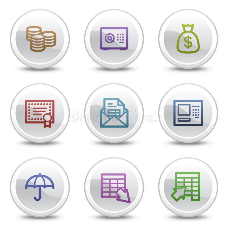 Banking Web Colour Icons, White Circle Buttons Stock Vector ...