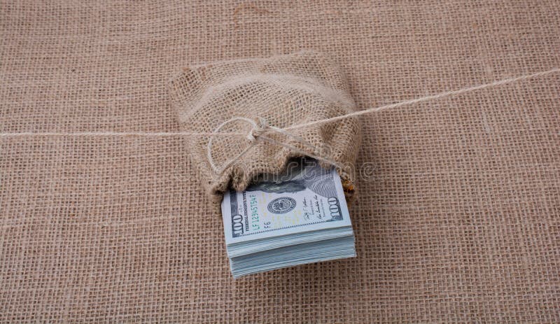 Banknote Bundle of US Dollarin a Sack Stock Image - Image of banknote ...