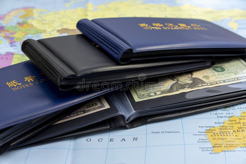 Banknote Collection Album on World Map Stock Image - Image of ...