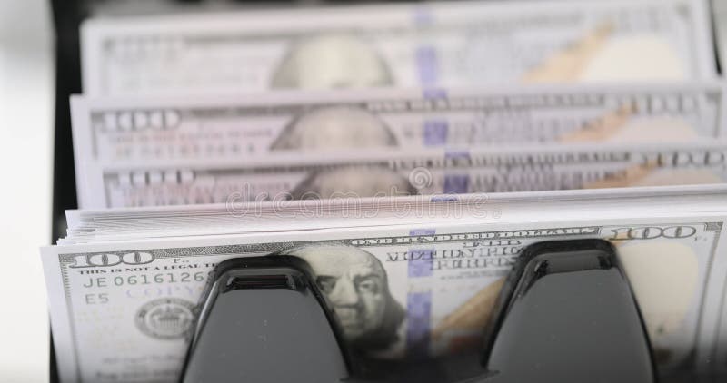 Banknote Counter Machine Processes Stack of Dollar Bills Stock Footage ...