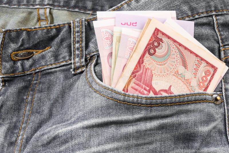 Banknote in a jeans pocket stock image. Image of baht - 60412797