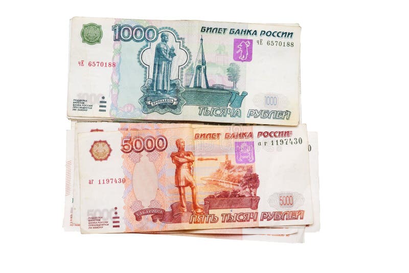 Banknote of Russian Money 5000 and 1000 on White Stock Photo - Image of ...