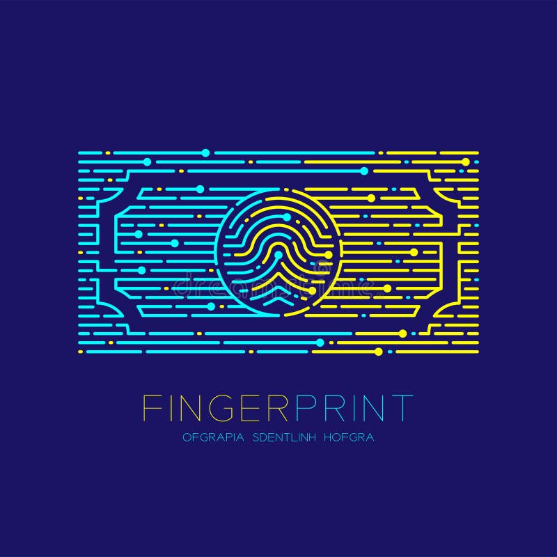 Banknote Shape Fingerprint Scan Pattern Logo Dash Line, Digital ...