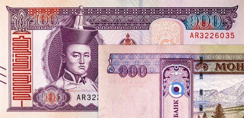 Banknote of 100 Tugriks of Mongolia, Fragment for Design. Paper Money ...
