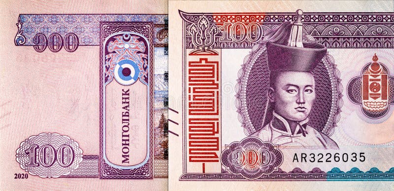 Banknote of 100 Tugriks of Mongolia, Fragment for Design. Paper Money ...