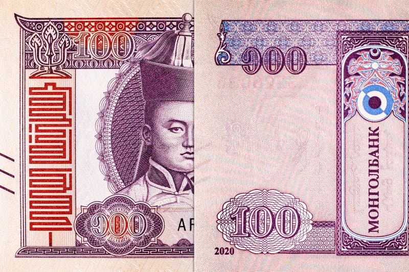 Banknote of 100 Tugriks of Mongolia, Fragment for Design. Paper Money ...