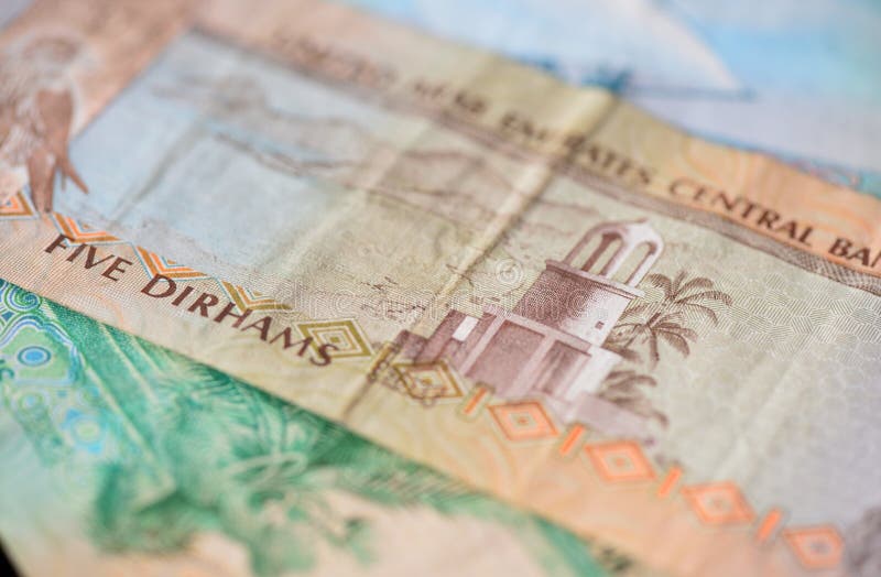 Banknote of the United Arab Emirates in Five Dirhams Stock Photo ...