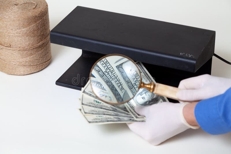 Banknote Verification with Magnifier Stock Image - Image of closeup ...