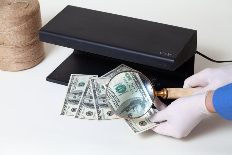 Banknote Verification with Magnifier Stock Image - Image of ...