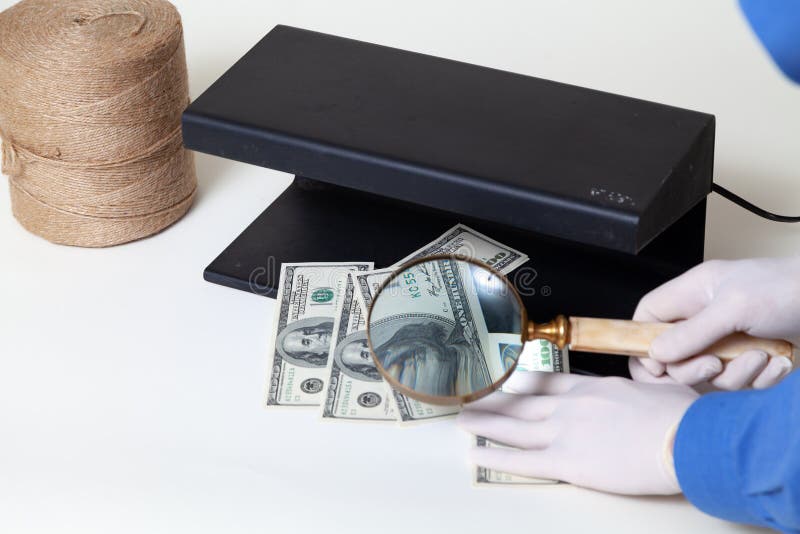 Banknote Verification with Magnifier Stock Image - Image of magnifier ...