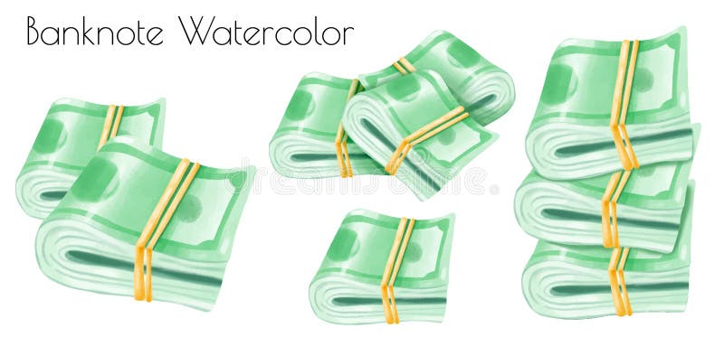 Banknote Watercolor Collection Vector Stock Vector - Illustration of ...