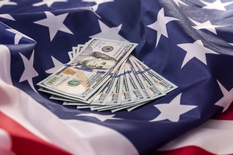 Banknotes of American Dollar on National Flag Stock Photo - Image of ...