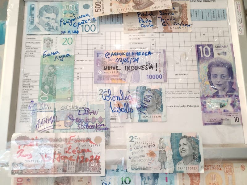 Banknotes of Different Countries on the Wall Editorial Stock Image ...