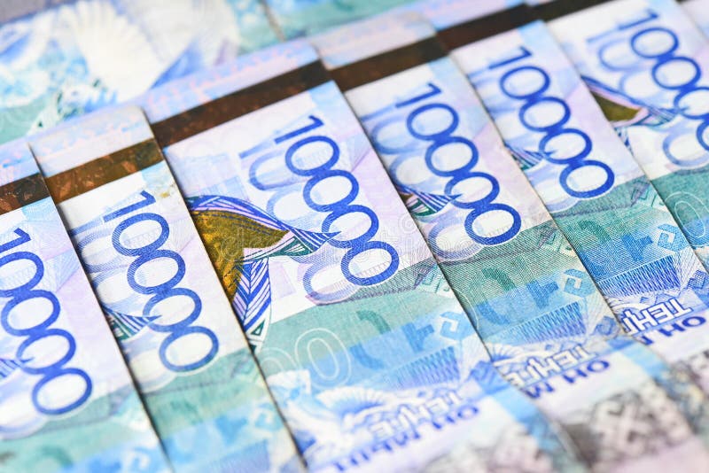 Banknotes with a Face Value of 10,000 Tenge are Stacked One after ...