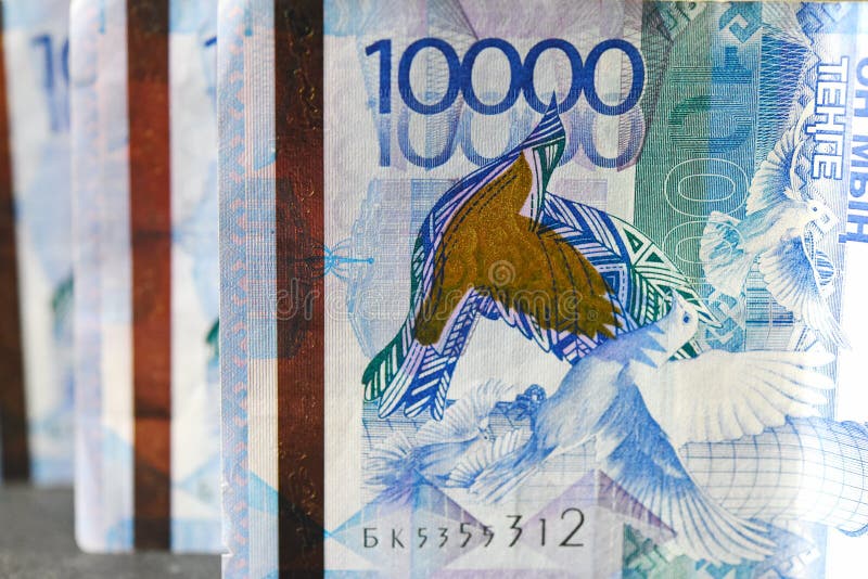 Banknotes with a Face Value of 10,000 Tenge are Stacked One after ...