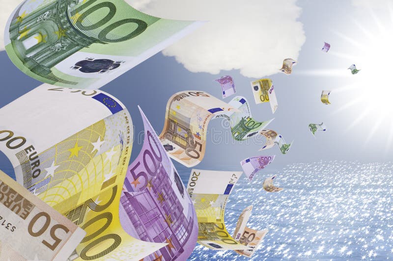 Banknotes Flying Over the Sea Stock Image - Image of purple, color ...