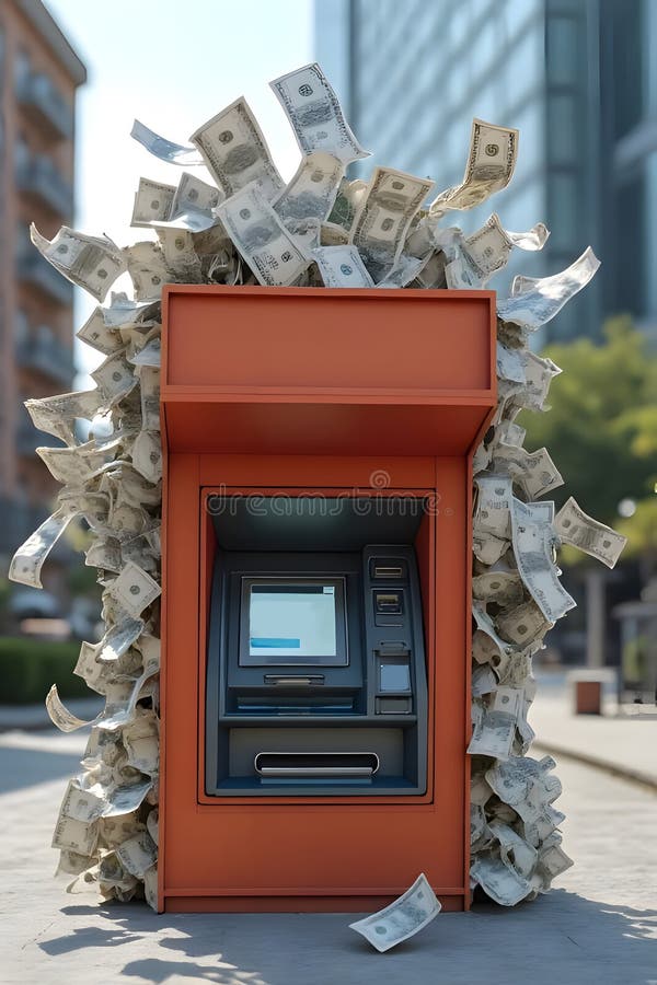 Banknotes, Many of Them, Fly Around the ATM Stock Illustration ...